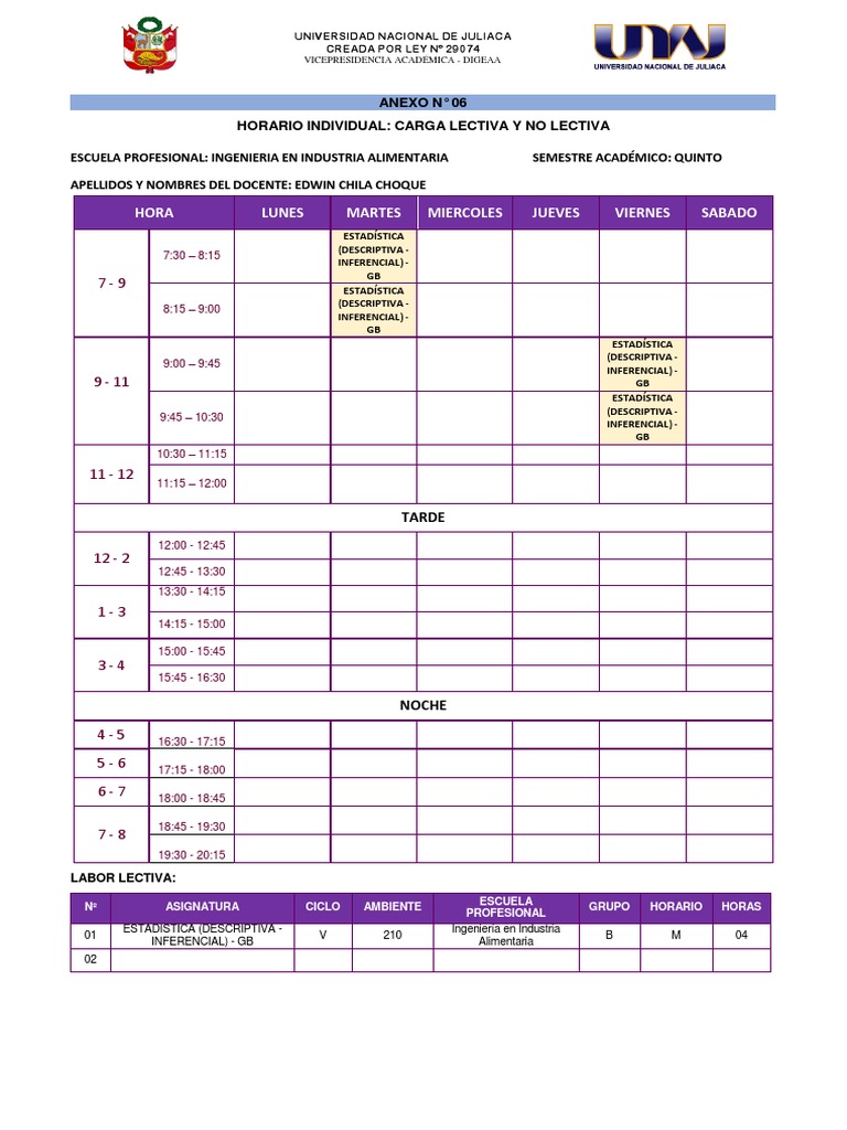 ANEXO Nro. 06 HORARIO | PDF ANEXO Nro. 06 HORARIO | PDF