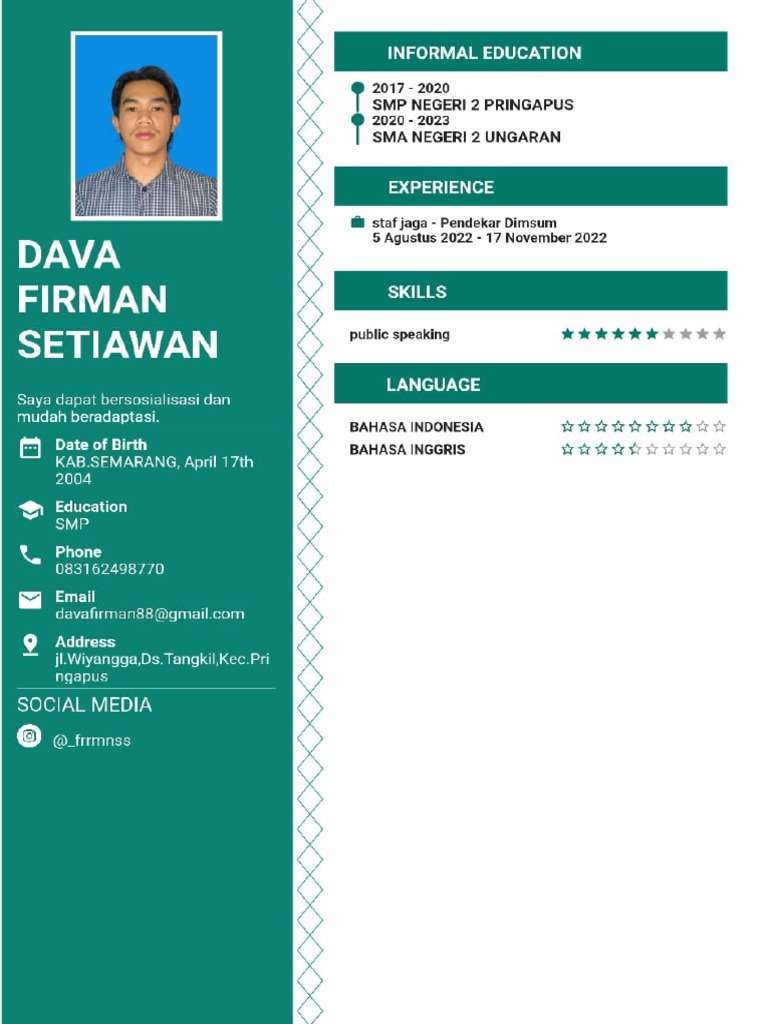 Surat Lamaran CV Dava Firman Setiawan | PDF