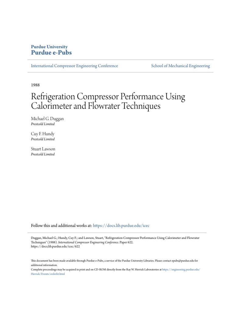 Refrigeration Compressor Performance Using Calorimeter and Flowra | PDF ...