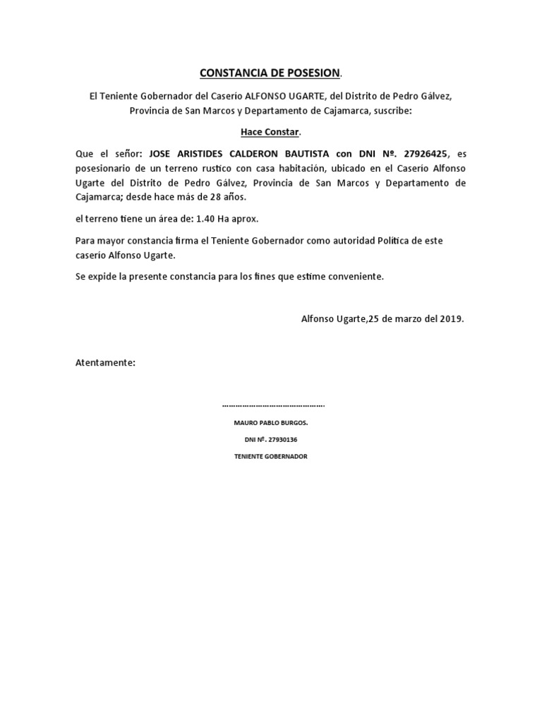 Constancia de Posesion | PDF
