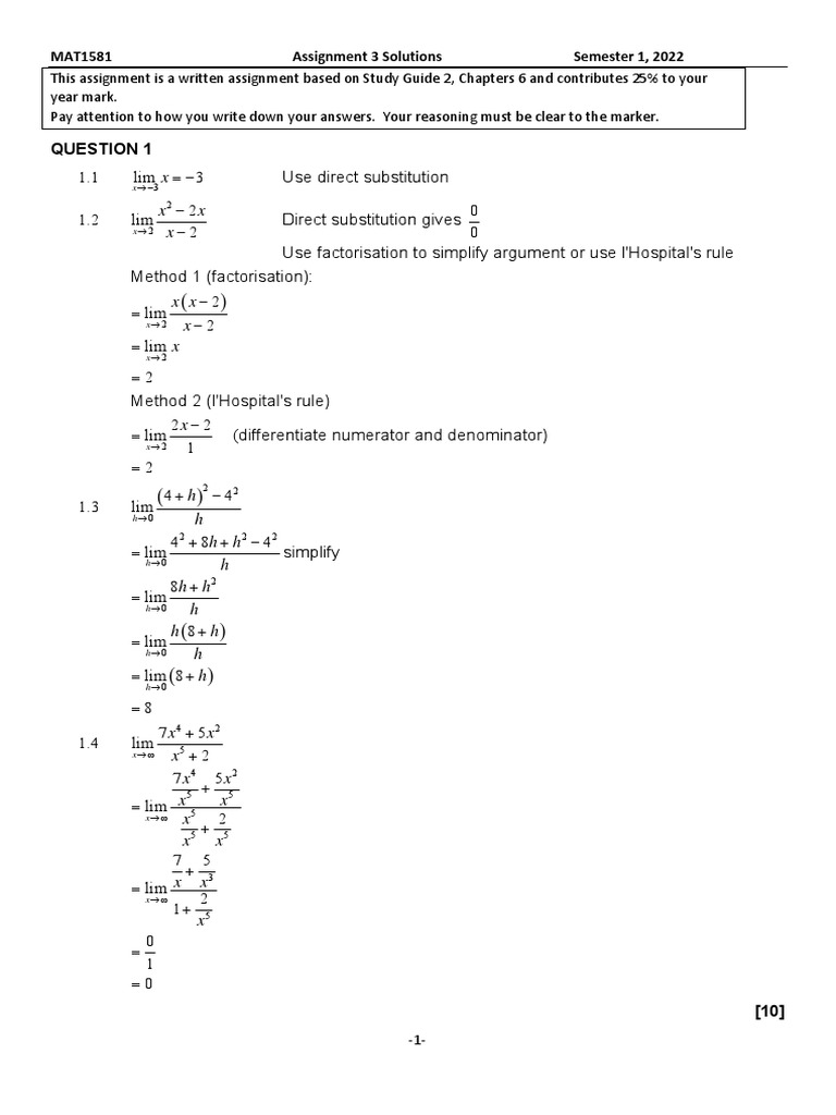 Mat1581 Assignment 3 Solutions Pdf Derivative Trigonometric Functions 