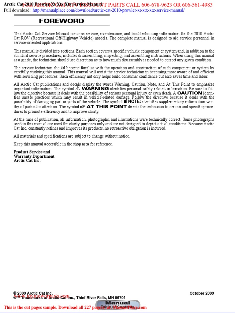Arctic Cat 2010 Prowler XT XTX XTZ Service Manual | PDF | Axle | Gasoline