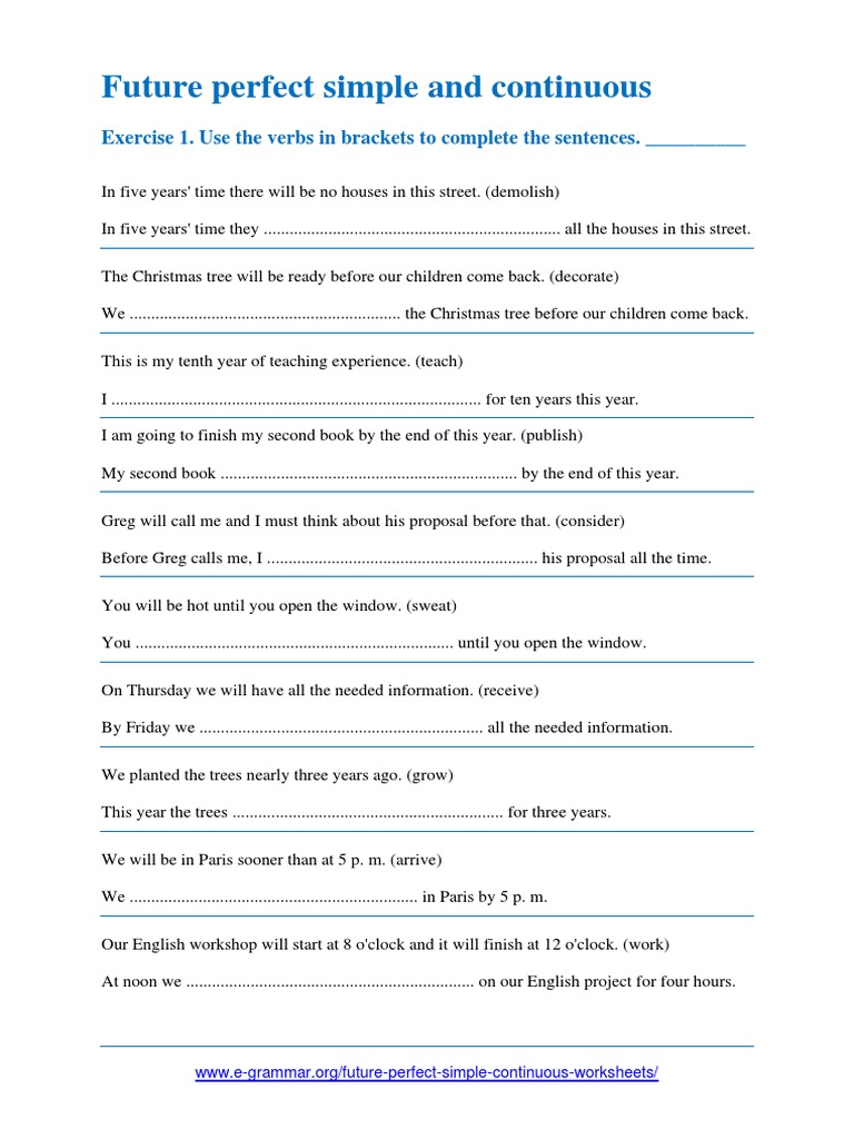 Future Perfect Simple Continuous Exercise 1 | PDF