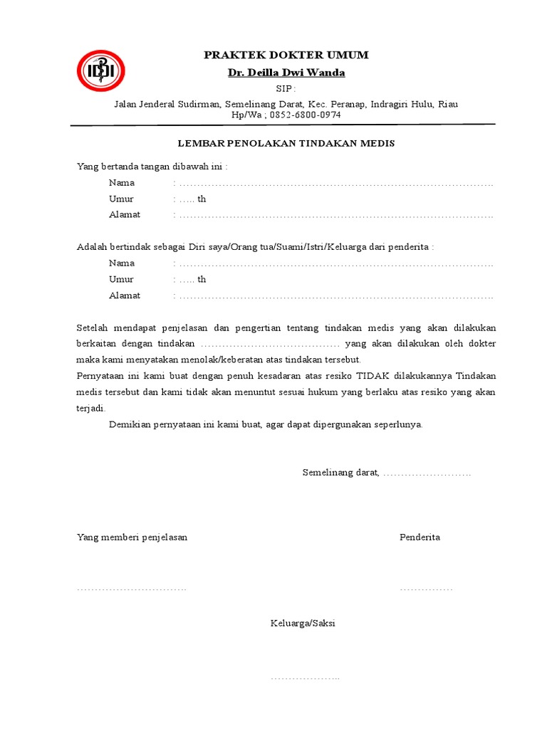 Lembar Penolakan Tindakan Medis | PDF | Kesehatan Holistik