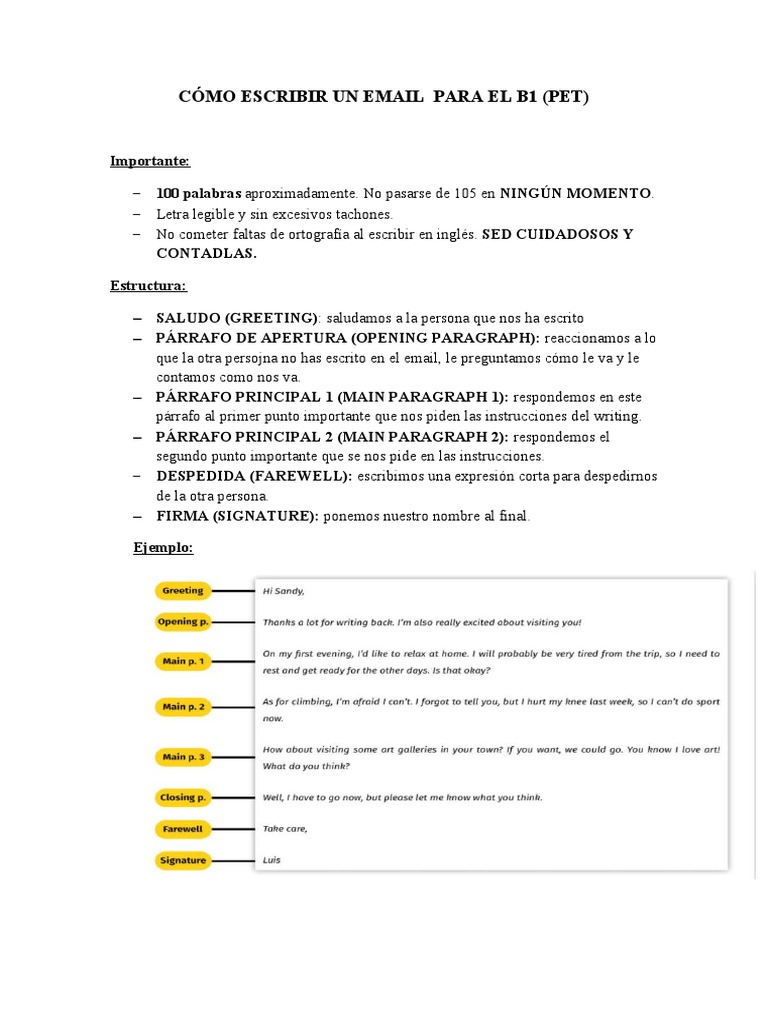 Estructura de Email B1 en Inglés | PDF