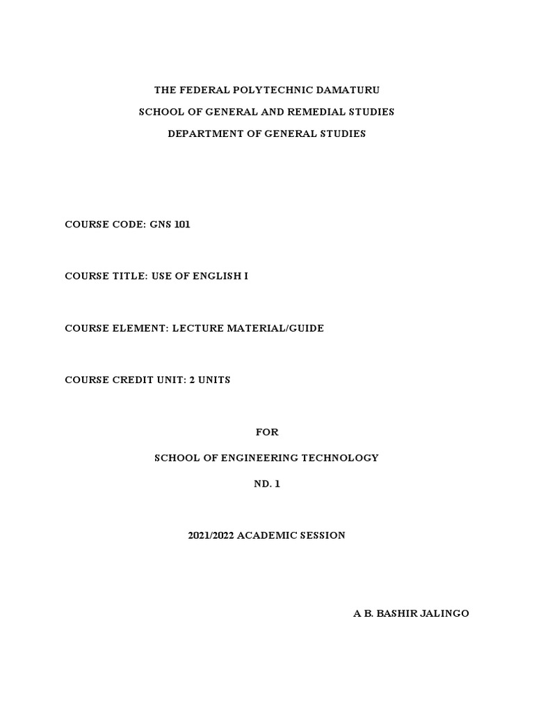 Gns 101. Use of English | PDF | Verb | Subject (Grammar)