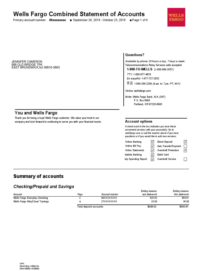 Bank Statment Wells Fargo | PDF | Credit Card | Overdraft