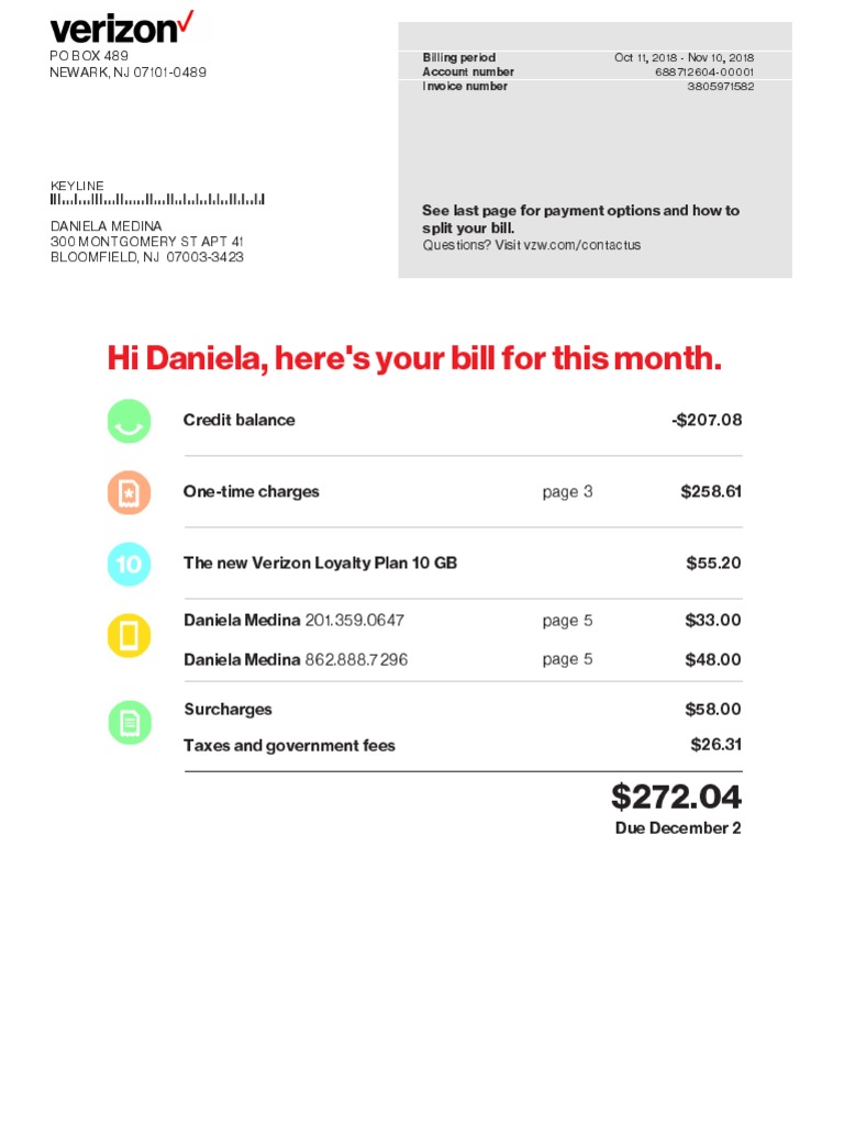 8.verizon Bill November 10 2018 | PDF | Fee | Smartphone