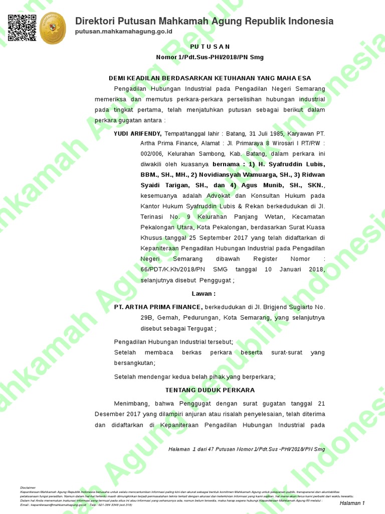 Putusan 1 PDT - Sus-Phi 2018 PN SMG 20210813 | PDF
