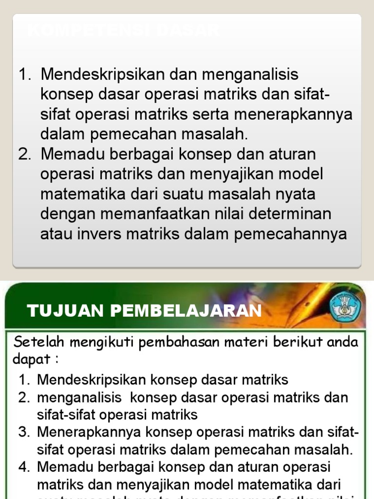 Presentasi Materi Matriks | PDF | Metode & Bahan Ajar