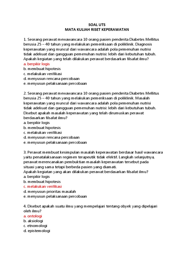 Soal UTS Riset Keperawatan | PDF | Sains & Matematika