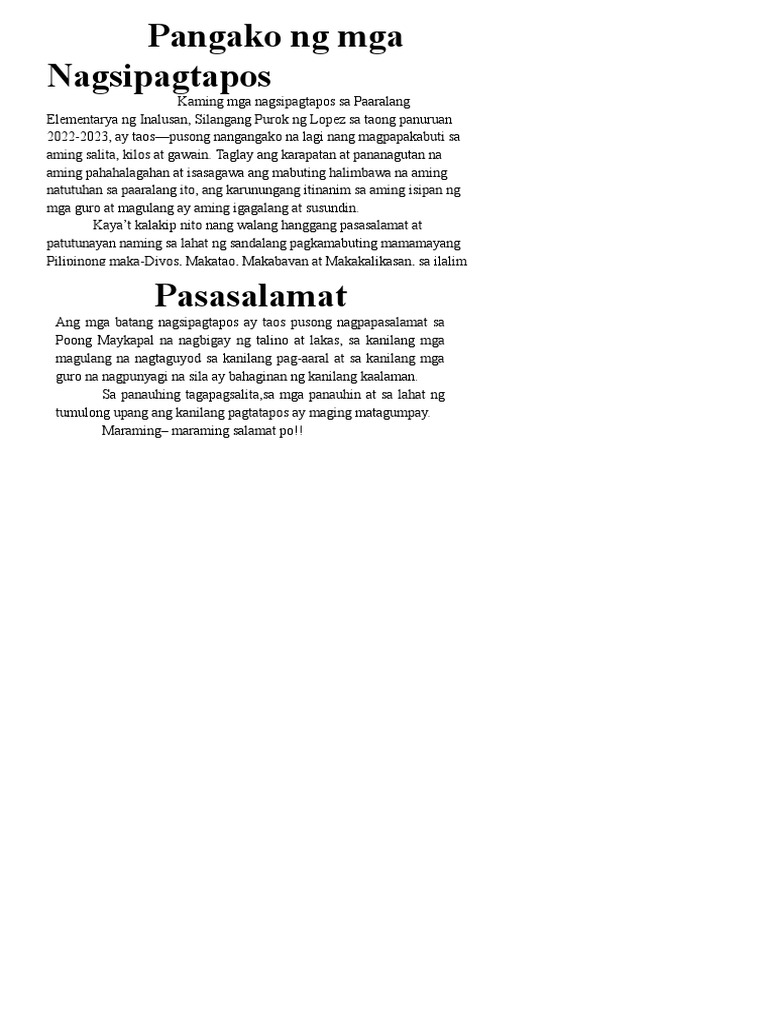 Pangako ng mga Nagsipagtapos | PDF