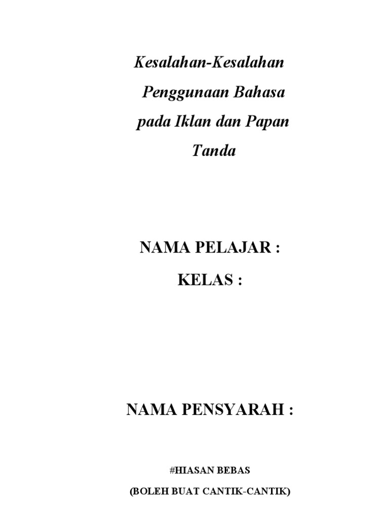 Contoh Folio Lengkap BM Sem 1 | PDF