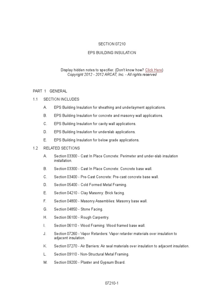Insulfoam EPS Building Insulation Specification 07210 2012 | PDF ...