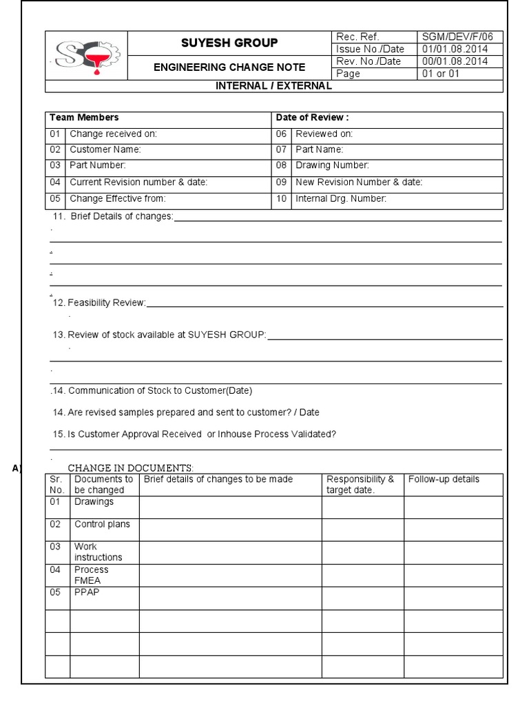 Engg Change Note | PDF | Production And Manufacturing | Information ...