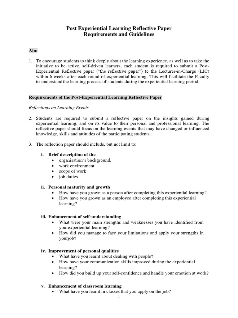 Post-Experiential Learning Reflection Guide | PDF | Learning ...