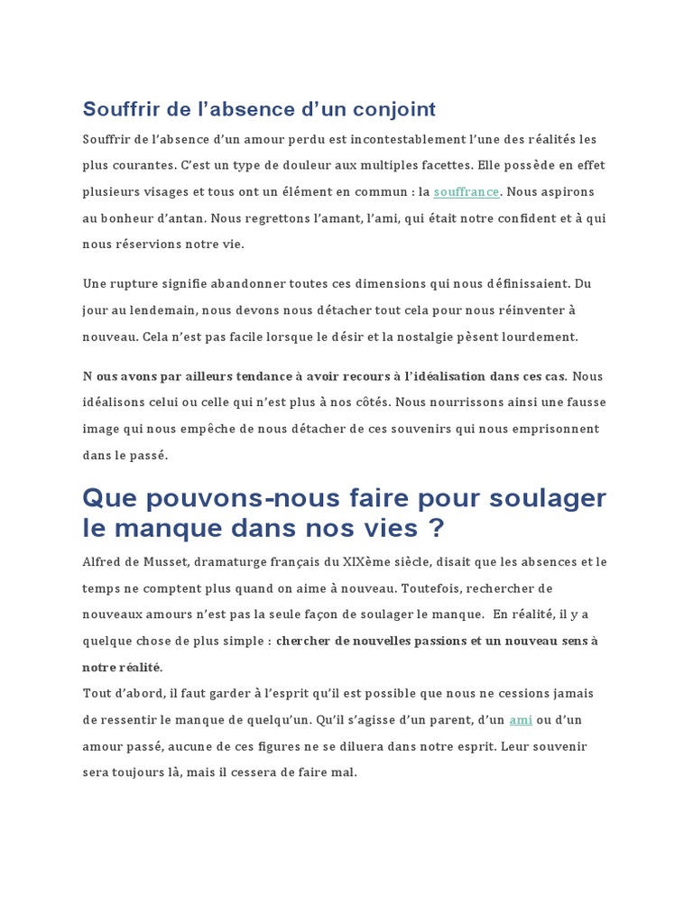 Quand Le Manque Se Fait Ressentir Quoi Faire | PDF | Traumatisme ...