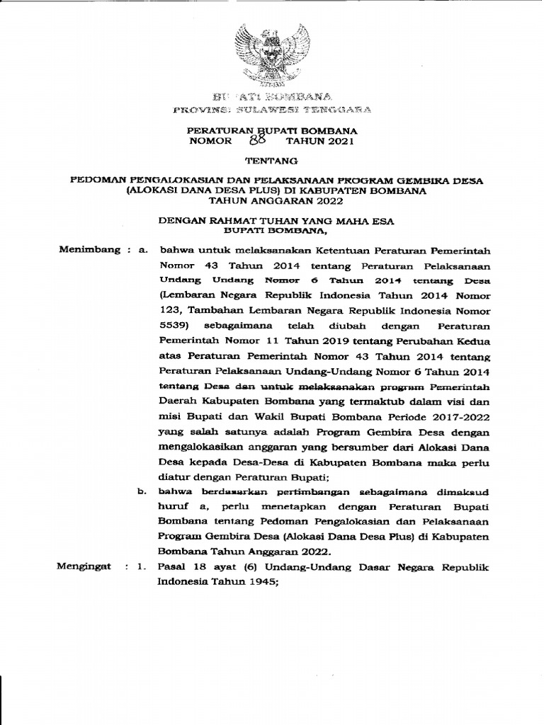 PERBUP NO. 88 TAHUN 2021 TTG ADD PLUS | PDF