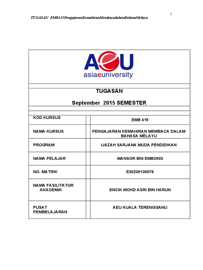 Emb 415 - Mansor Bin Embong - E30209130076 | PDF