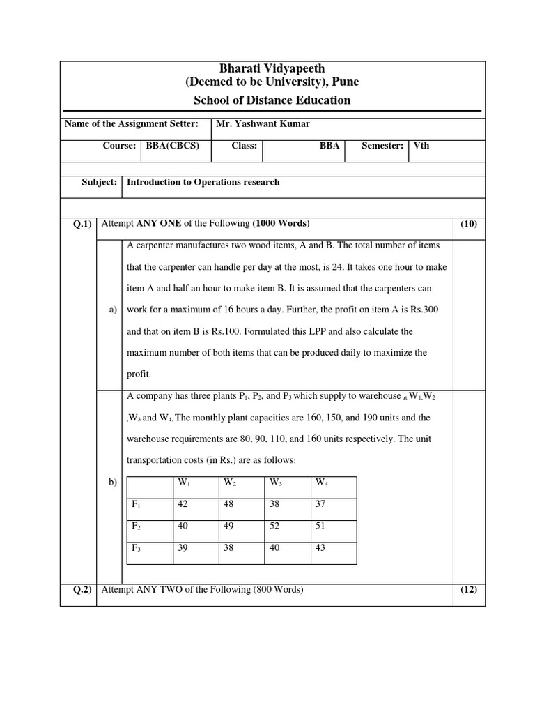SDE - Assignment - BBA - Sem - V - Introduction - To - Operations - Management | PDF | Applied ...