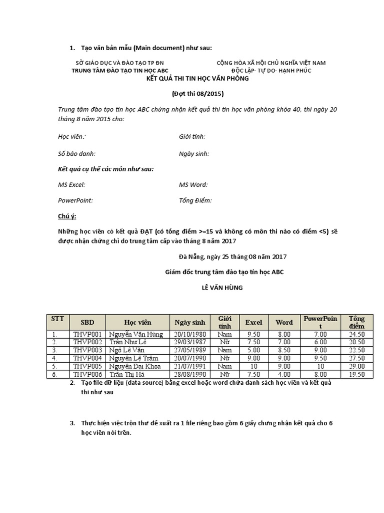 BT Thuc Hanh Word 4 - Elearning | PDF
