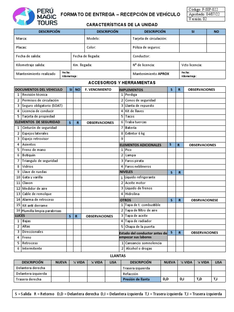 Entrega y Recepcion de Vehiculos | PDF | Transporte privado | Industria ...