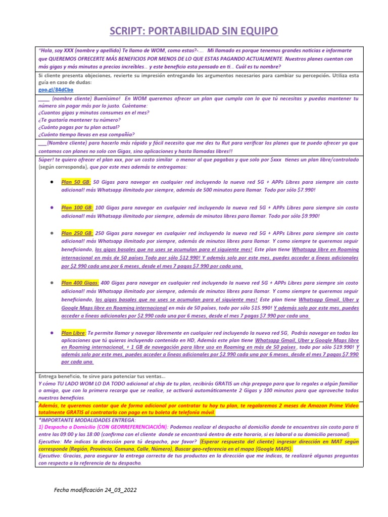 Script Portabilidad Sin Equipo - A2 | PDF | Entrega (Comercio) | Código QR