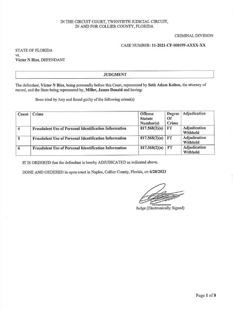 Florida - Vs - Victor N. Rios Judgment 20230703121941 | PDF