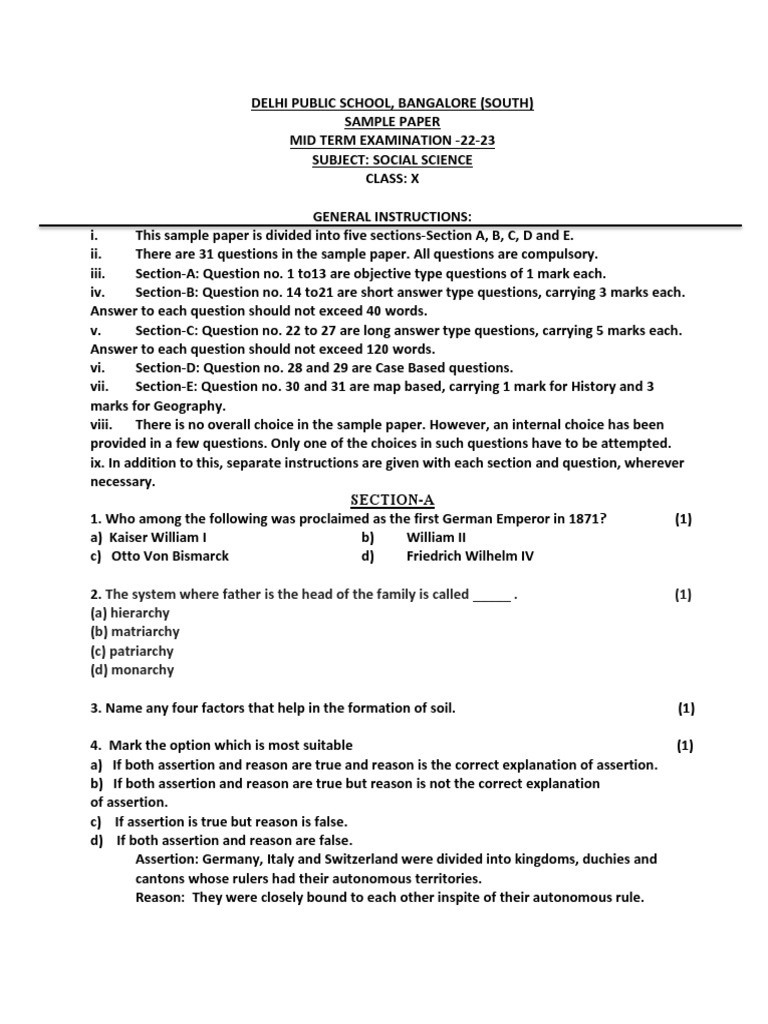 Sample Paper Midterm SST 2023 | PDF | Wilhelm Ii | Agriculture