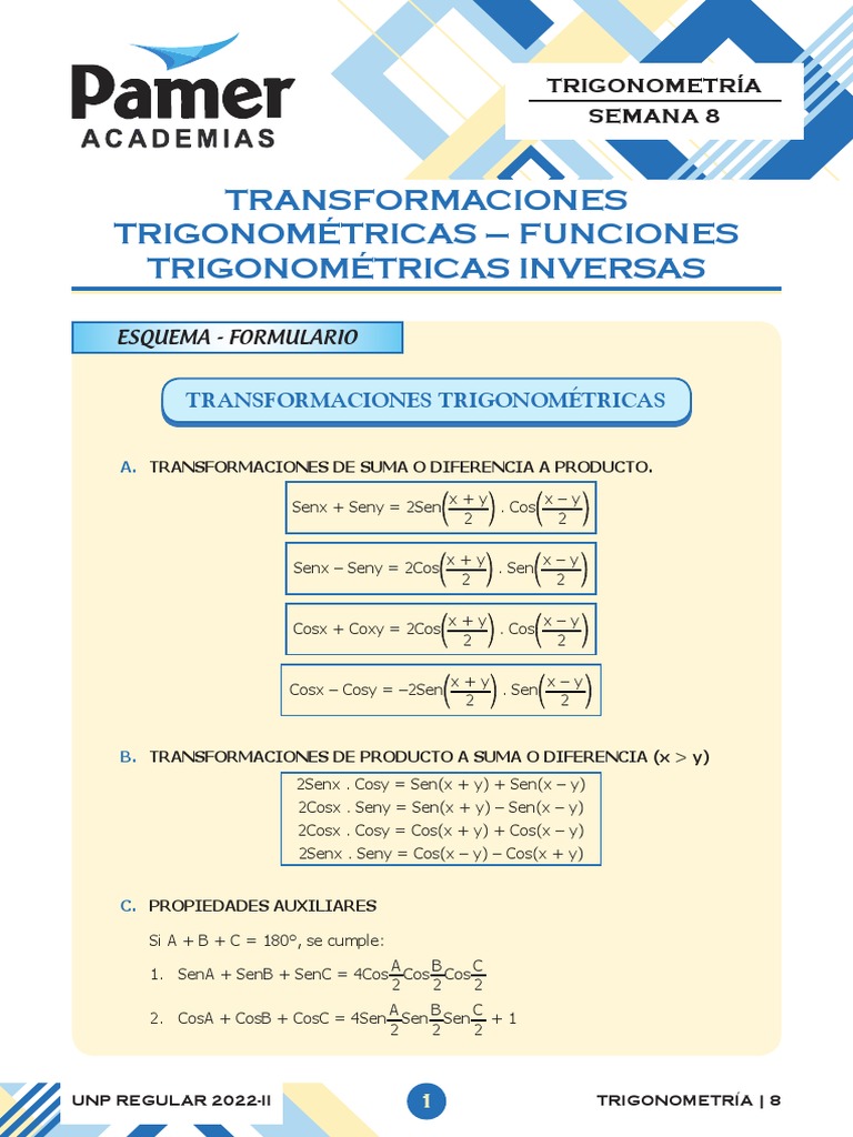 Trigo_Clase8_UNP_Transformaciones trigonométricas – F | PDF | Funciones ...