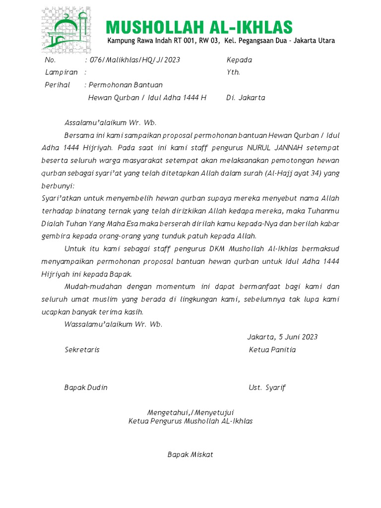 Proposal Qurban Mushollah | PDF