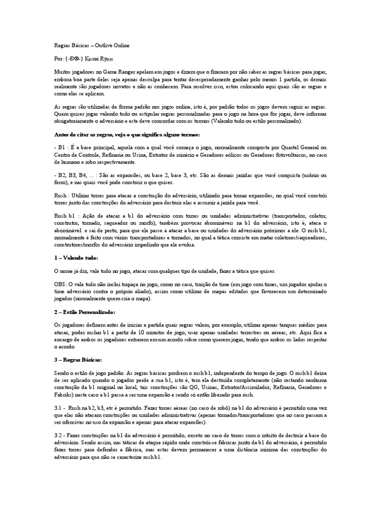 Regras Basicas Outlive Gameranger para o Torneio Ryuu | PDF | Robô | Robótica