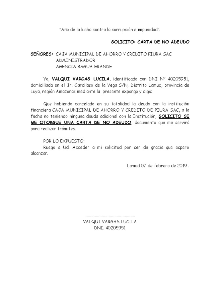 Solicitud de Carta de No Adeudo | PDF