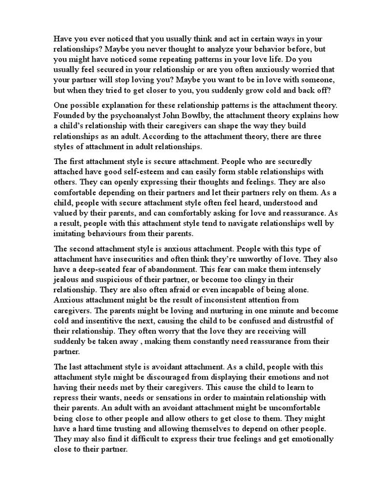 Attachment Styles Pdf Attachment Theory Behavioural Sciences