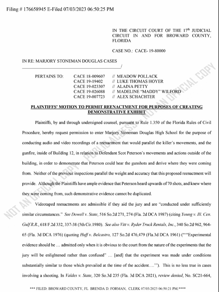Parkland Reenactment Motion | PDF
