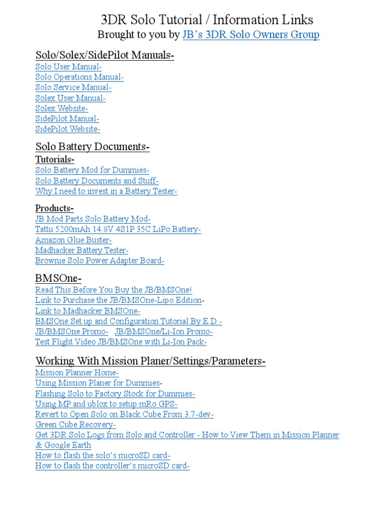 3DR Solo Tutorial-Information Links NEW | PDF | Computer Science | Computer Engineering