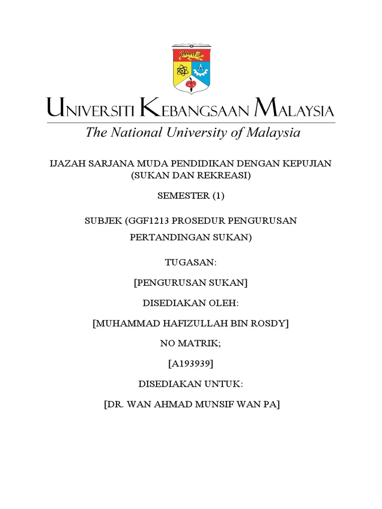 Pengurusan Sukan Muhammad Hafizullah Bin Rosdy | PDF