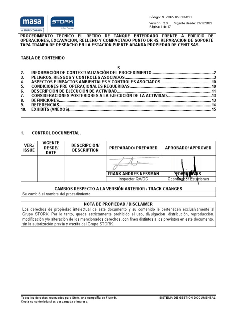 Procedimiento Puente Aranda | PDF | Tanques | Residuos