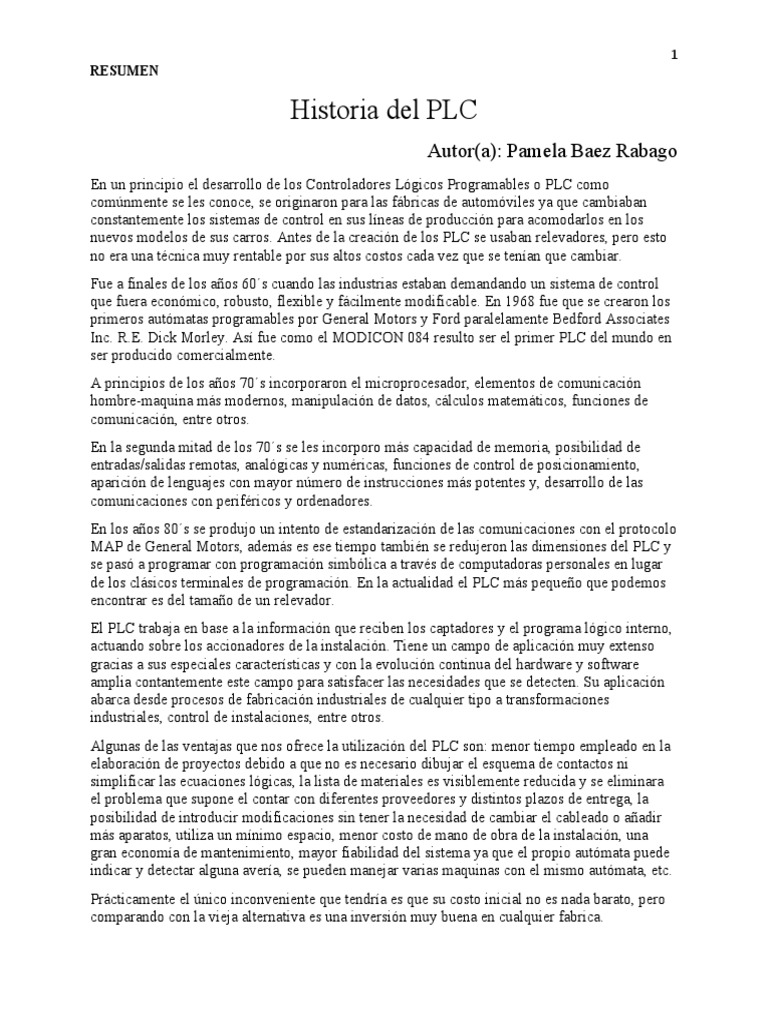Historia Del PLC | PDF | Controlador lógico programable | Unidad ...