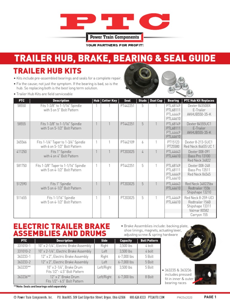 PTC Trailer Hub Brake Bearing Seal Guide 4 20 | PDF | Brake | Bearing (Mechanical)