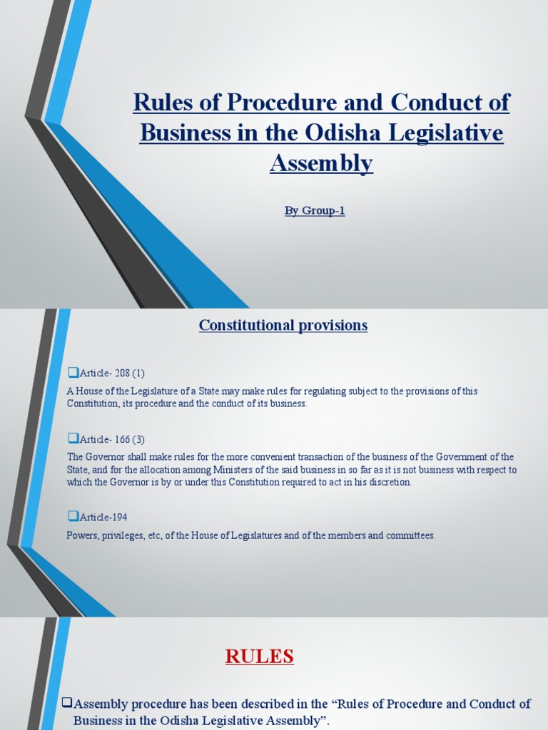Rules of Procedure and Conduct of Business in The Odisha Legislative ...