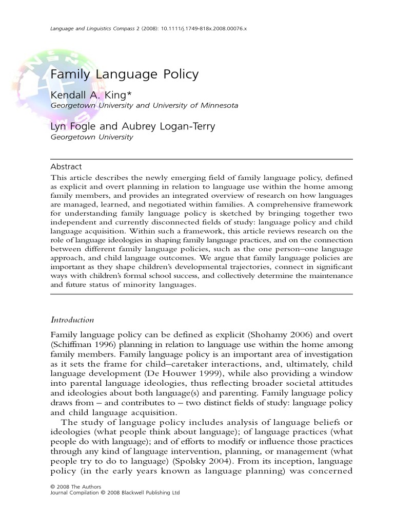 Family - Language - Policy King 2008 | PDF | Multilingualism | Second ...