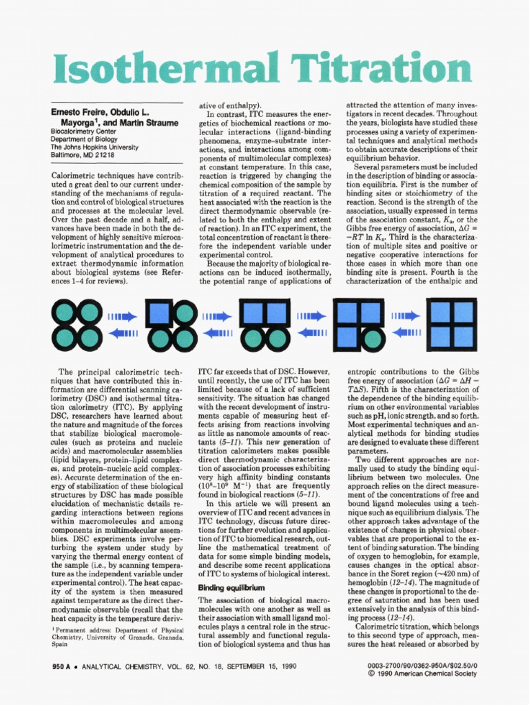 (1990, Freire Et Al.) Isothermal Titration Calorimetry | PDF ...