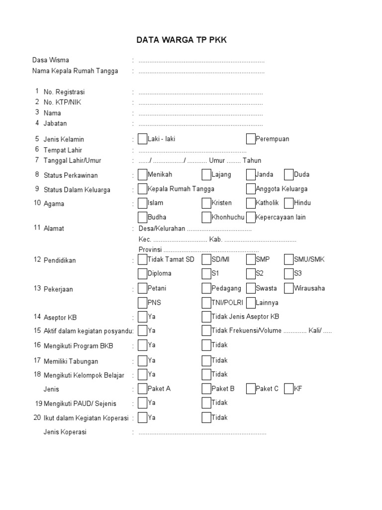 Data Warga TP PKK Dasa Wisma | PDF | Memasak, Makanan, & Anggur