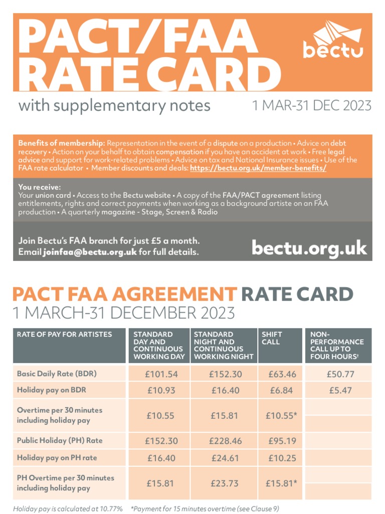 Pact Faa Rate Card 2023 | Download Free PDF | Meal | Economies