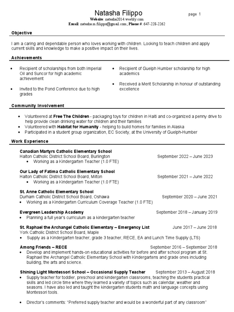 Natashas Resume | Download Free PDF | Teachers | Classroom