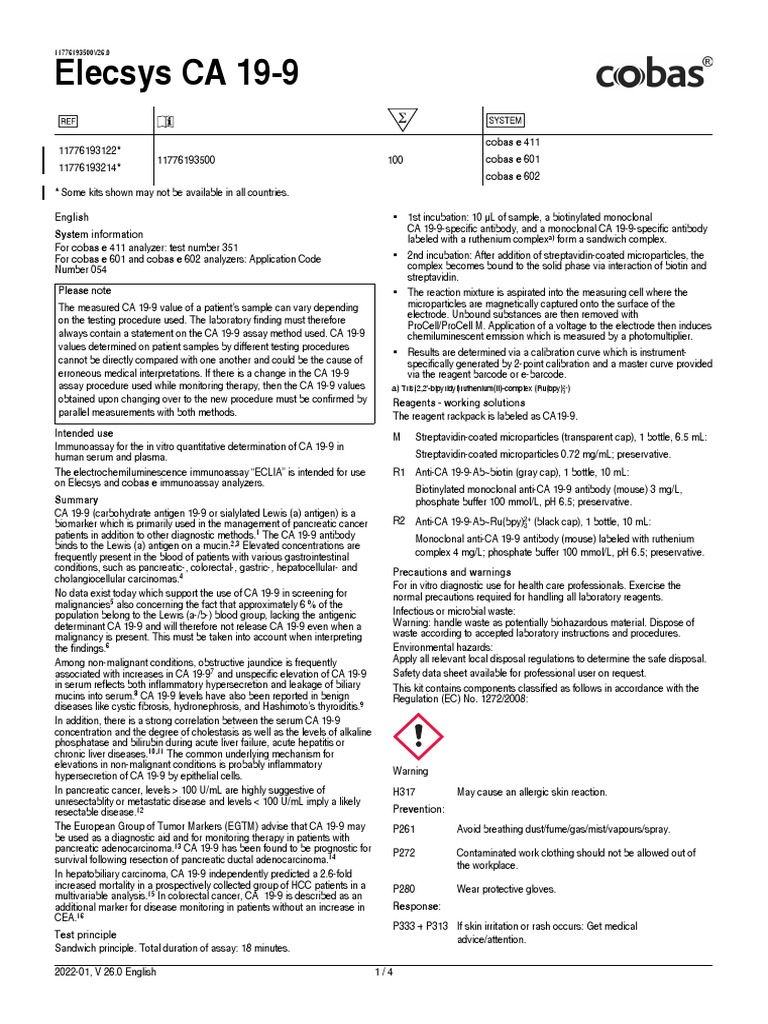 Elecsys CA 19-9 Immunoassay Guide | PDF | Monoclonal Antibody ...