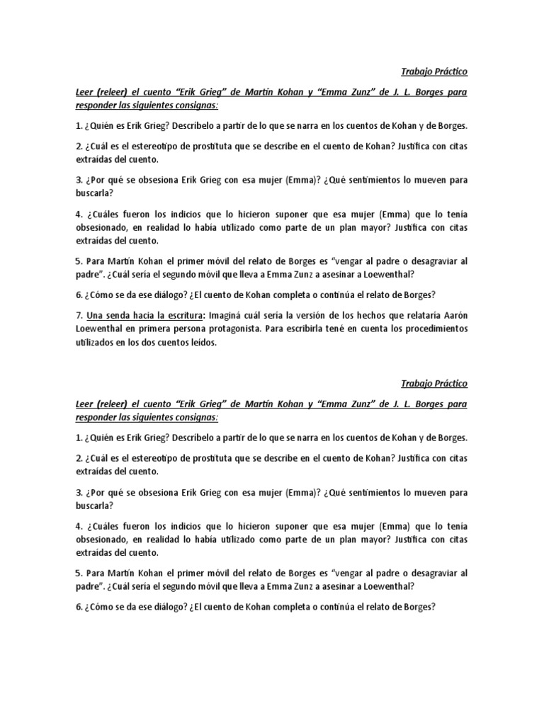 Análisis de "Erik Grieg" y "Emma Zunz" | PDF | Cuentos