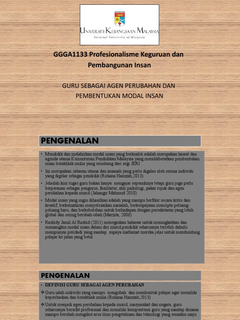 Kuliah 11b.guru Sebagai Agen Perubahan Dan Pembentukan Modal Insan | PDF