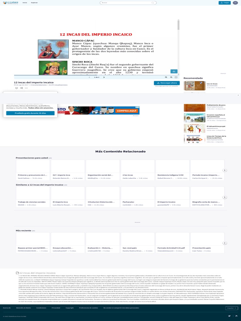 12 Incas Del Imperio Incaico | PDF | Imperio Inca | Perú